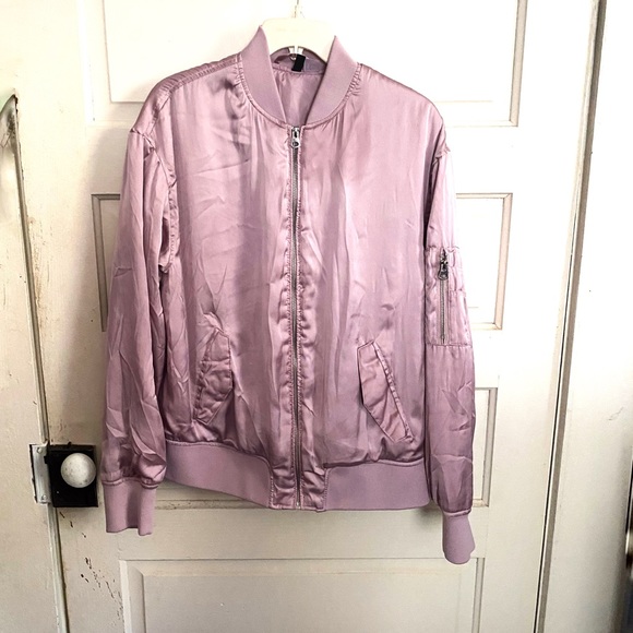 H&M | Jackets & Coats | Light Pink Satin Bomber Jacket | Poshmark